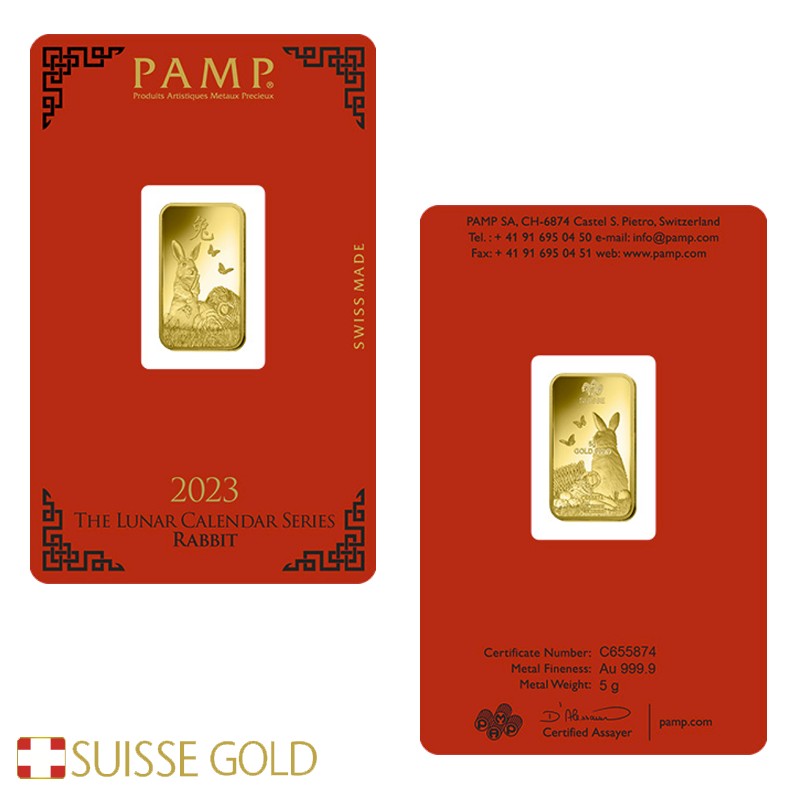 PAMP 5 Gram Gold Lunar Year of the Rabbit Bar